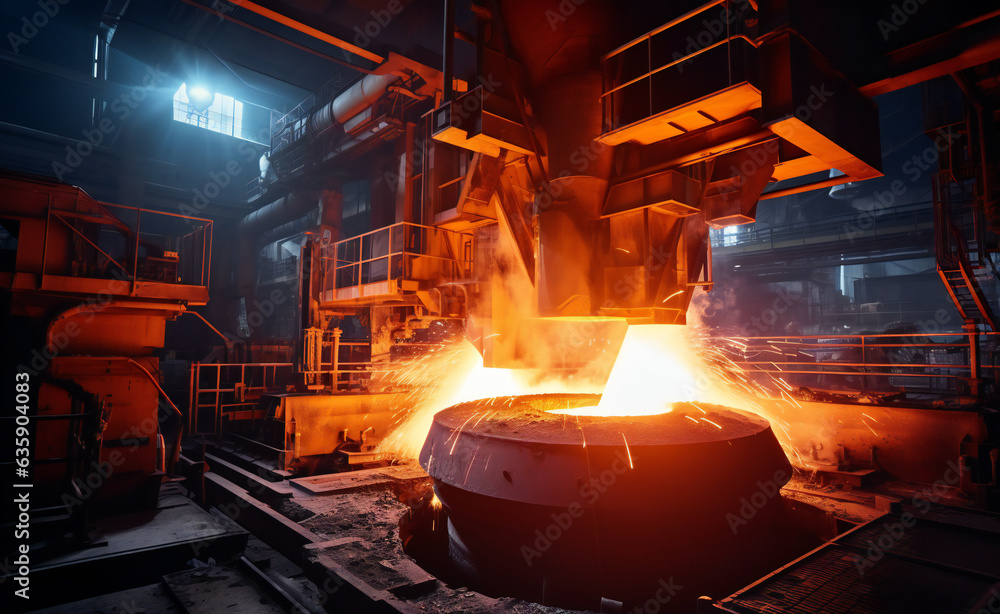 Molten metal in steel production process. Metallurgy industry ...