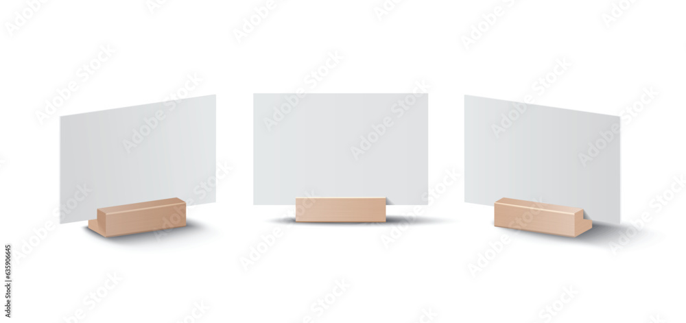 Blank card holder set. Mockup template or menu frame. Realistic blank ...