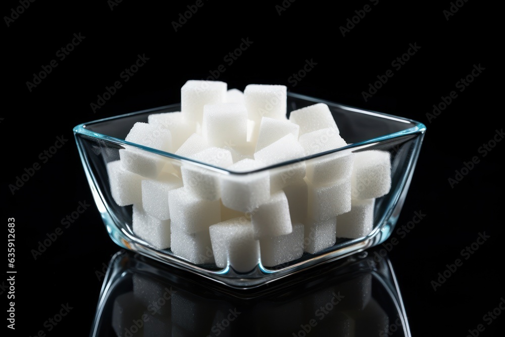 Extra big sugar cubes in glass bowl isolated on a simple background ...