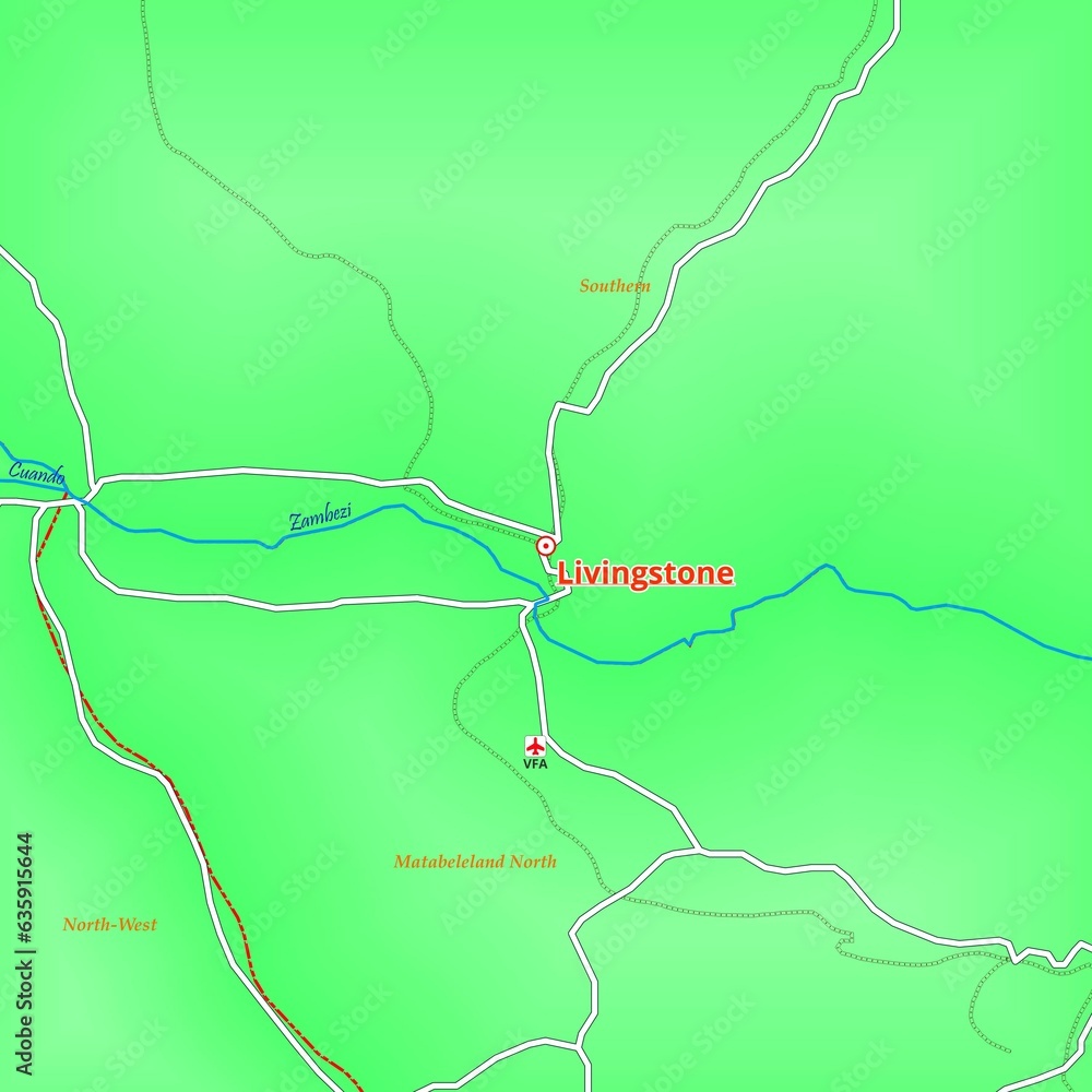 Map of Livingstone City in Zambia Stock Illustration | Adobe Stock