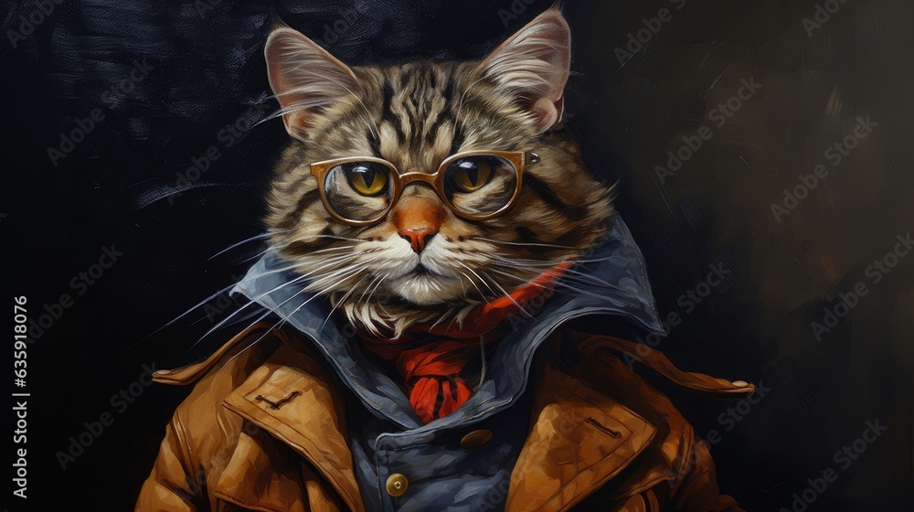 3D bizarre portrait, Cat, Dressed, 90, Jacket, Feline, Pet, Nineties ...
