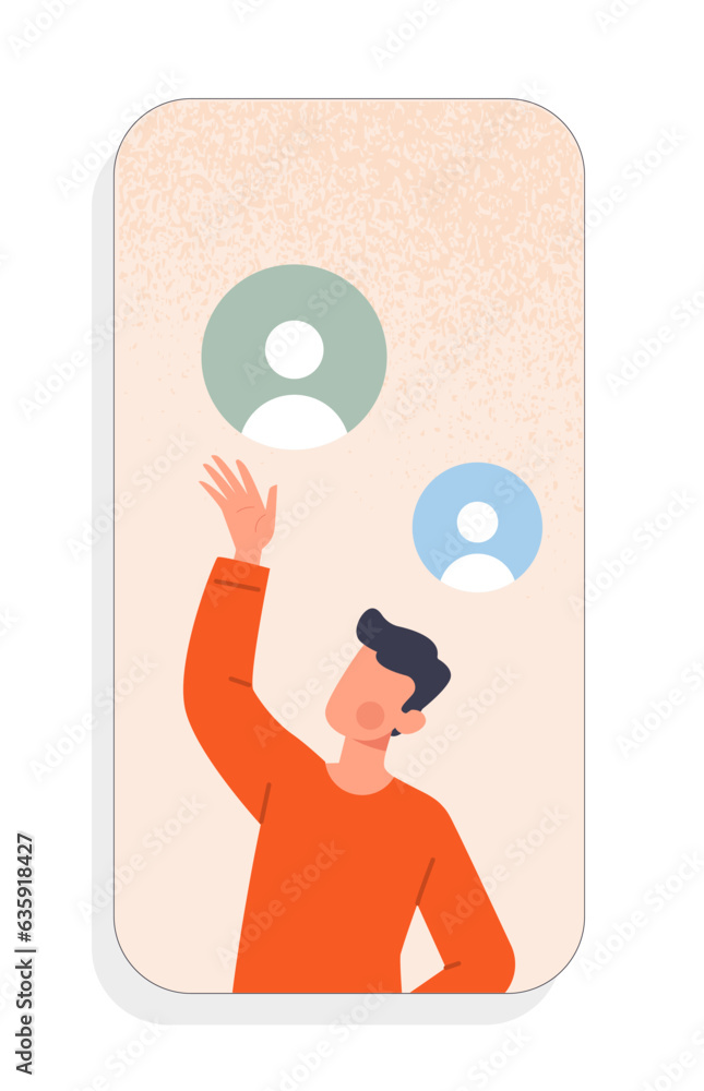 Mobile app development concept. Man with place for user avatars ...