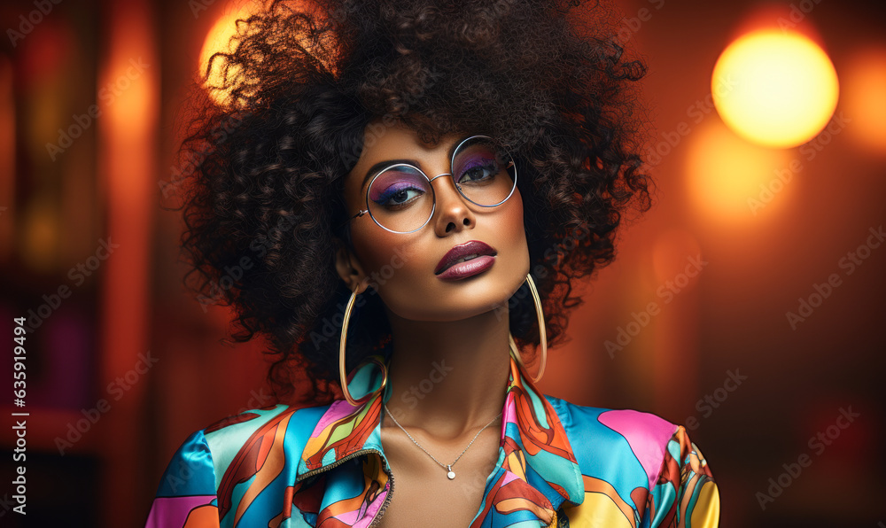 Black Woman in Retro 80s Style Fashion Portrait: A black woman in a ...