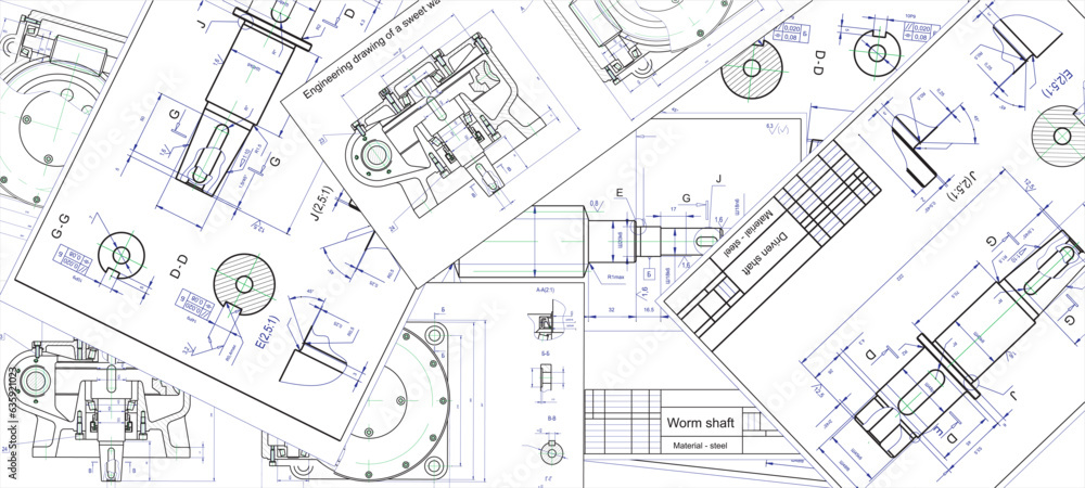 Vector engineering drawing of a steel mechanical parts with through ...