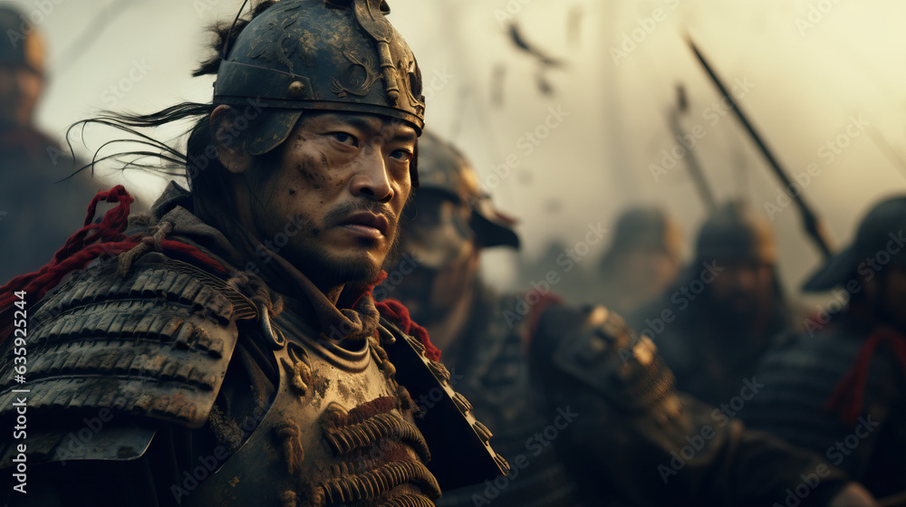 samurai in Armour on the battlefield. Concept of Feudal warfare ...