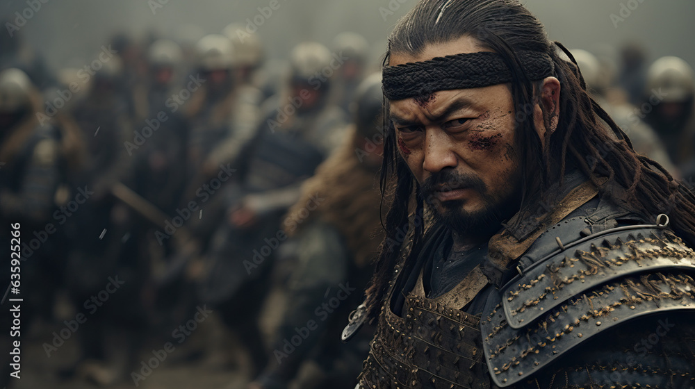 samurai in Armour on the battlefield. Concept of Feudal warfare ...