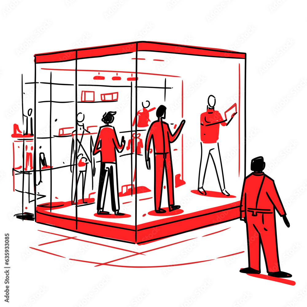 visual merchandiser creates a store window display in minimalistic ...