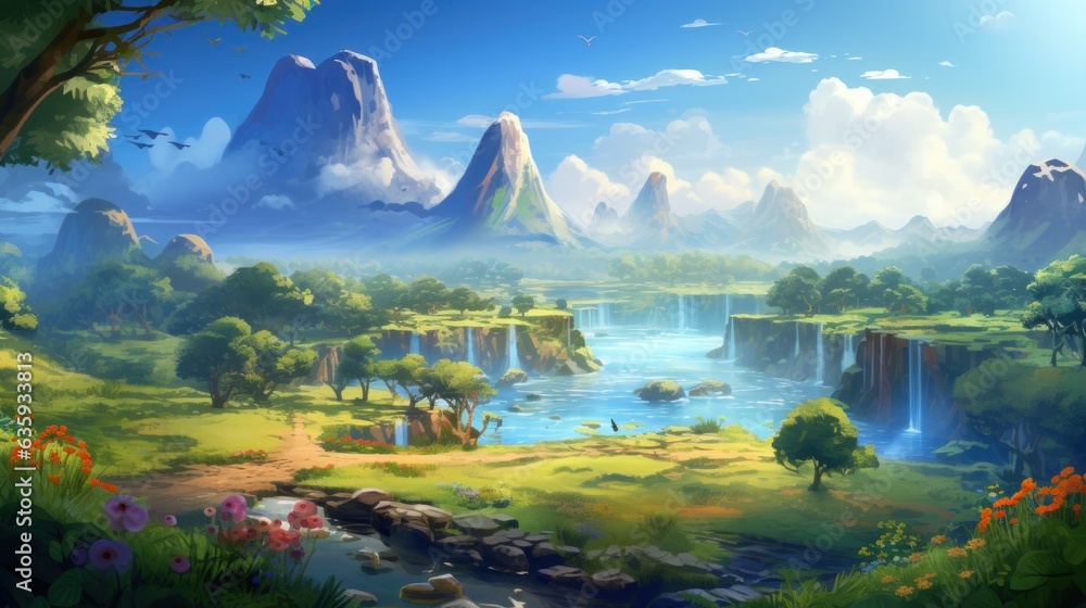 Idyllic world where renewable energy and nature coexist harmoniously ...