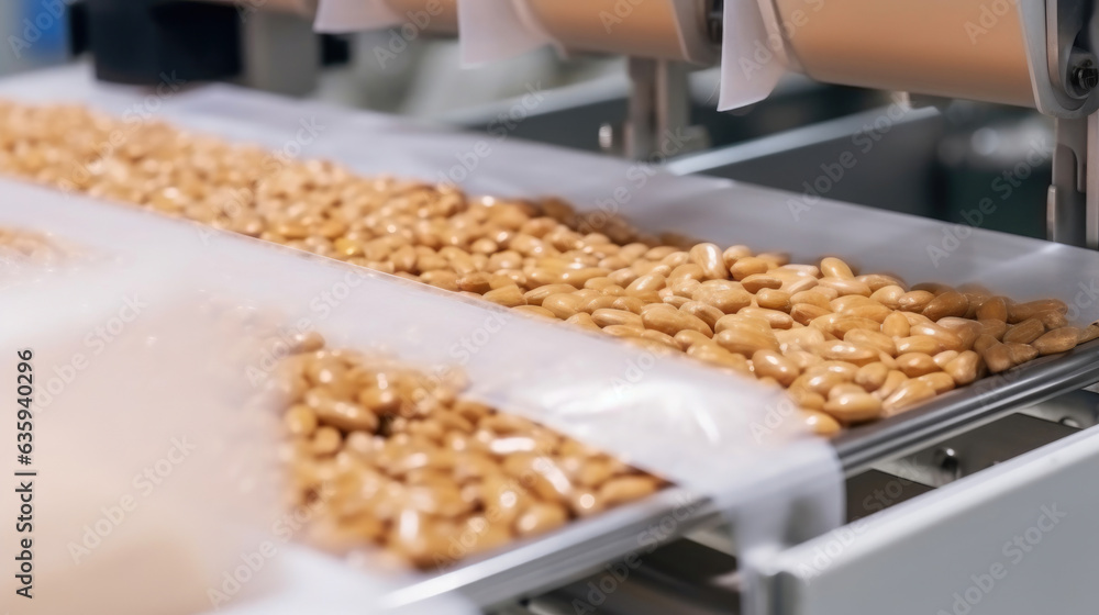 Efficient Cedar Nut Packaging Line in a Food Manufacturing Plant Stock ...