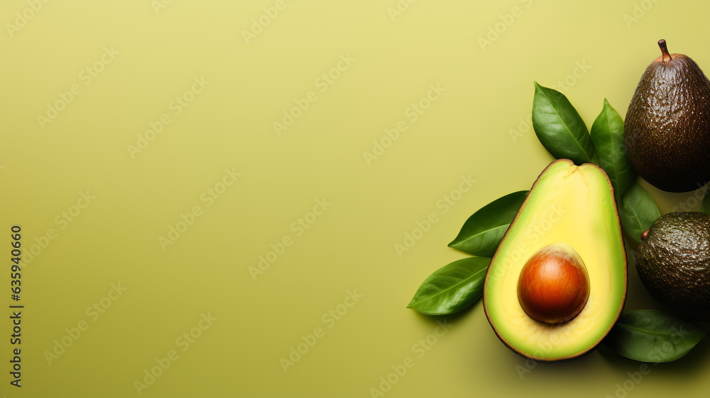 Avocado presentation template and background. Avocados that have been ripe and cut in half ...