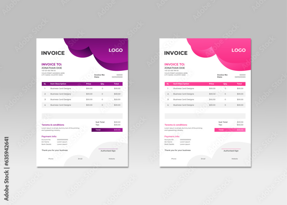 Vecteur Stock Business invoice template. money bills or price invoices and payment agreement ...
