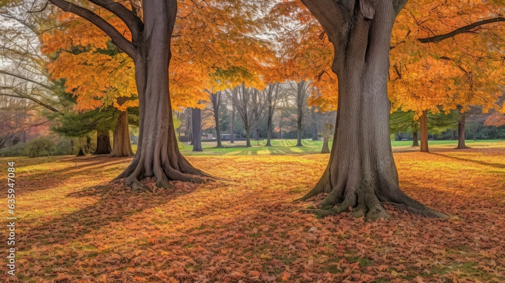 At the park, two mature Liriodendron tulipifera tulip trees are planted ...