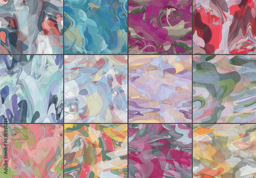 Seamless Pattern Set with Transparent Random Overlapping Wavy Shapes ...