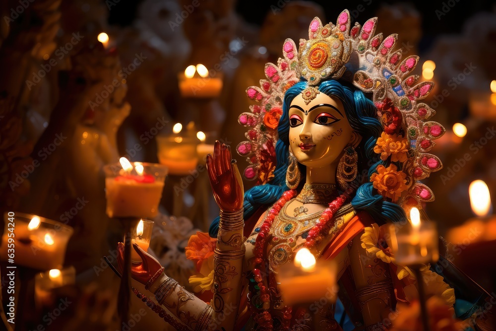 Maa Durga Aarti with fire during Durga Puja, Dussehra 2023, Indian ...
