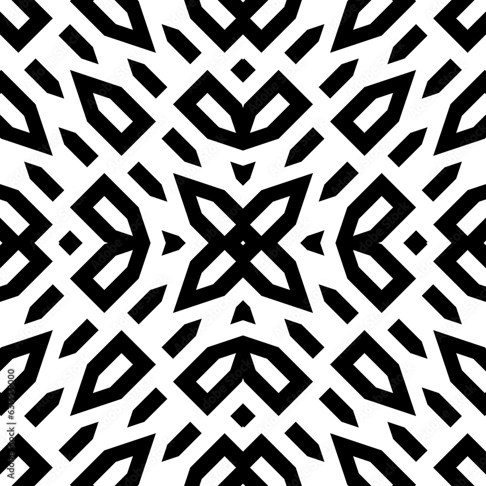 Black symmetric figures on white background. Repeating five-sided ...