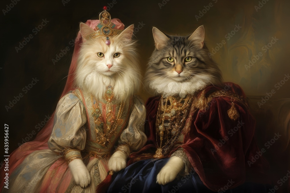 Cat, Prince, Princess, King, Queen, Animal, Couple, Portrait, Medieval ...