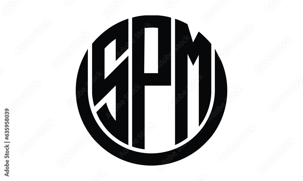 SPM shield in circle logo design vector template. lettermrk, wordmark ...