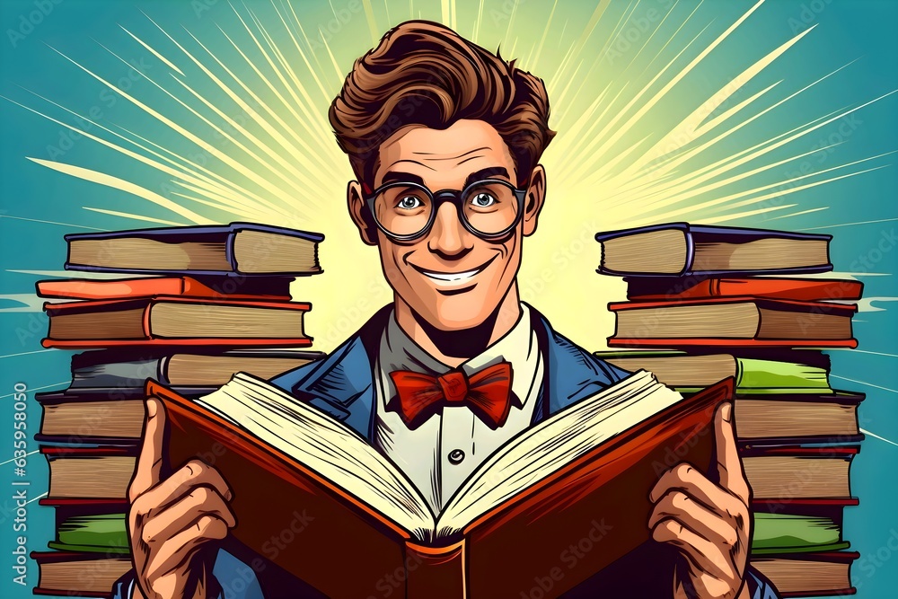 Man reading a book. The concept of the problem depends on knowledge ...