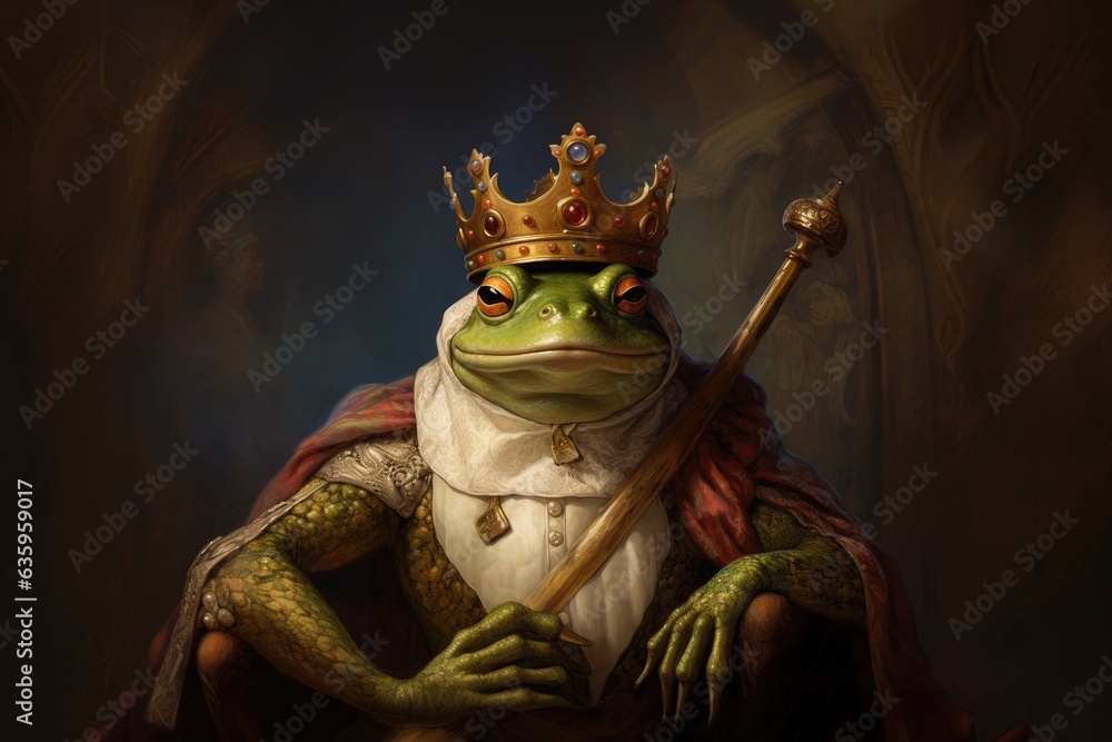 Toad, Frog, Emperor, King, Ruler, Dressed, Medieval, Renaissance, Ironic portrait. AT THE COURT ...