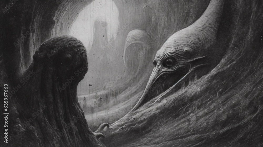 rough black and white pencil sketch of star wars alien.Generative AI ...