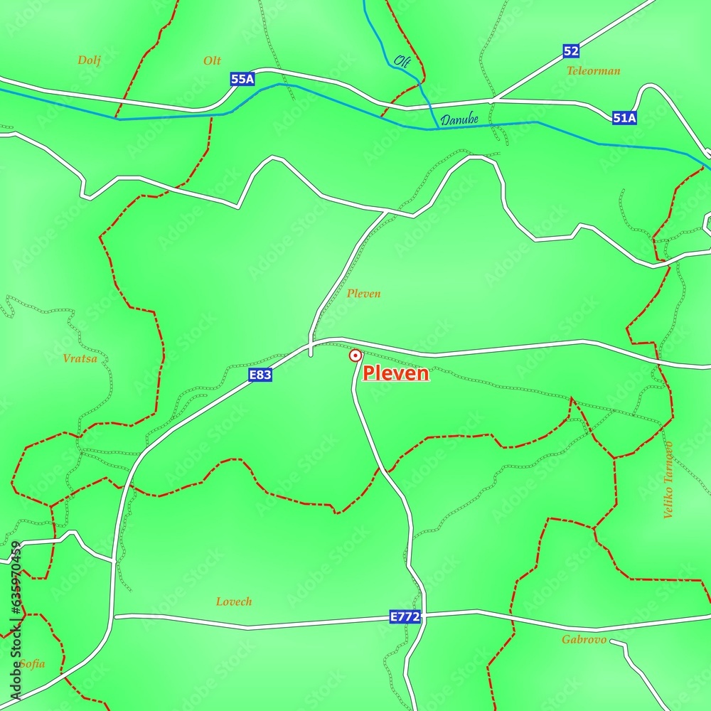 Map of Pleven City in Bulgaria Stock Illustration | Adobe Stock