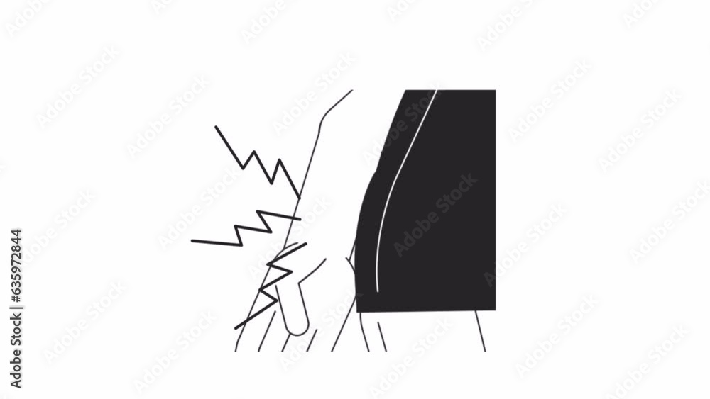 Hand on waist painful backache bw outline 2D close up body part ...
