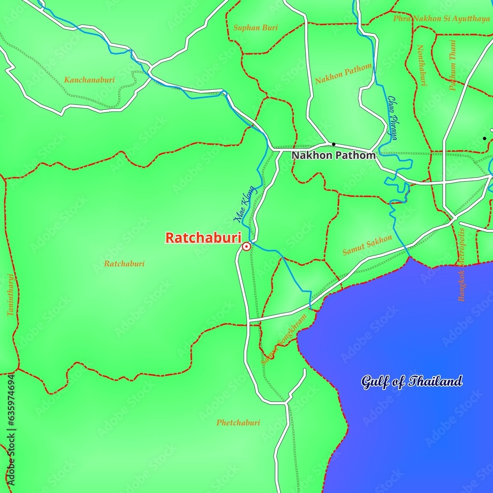 Illustrated Map of Ratchaburi City in Thailand Stock Illustration ...