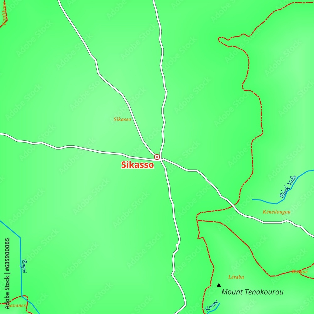 Illustrated Map of Sikasso City in Mal Stock Illustration | Adobe Stock