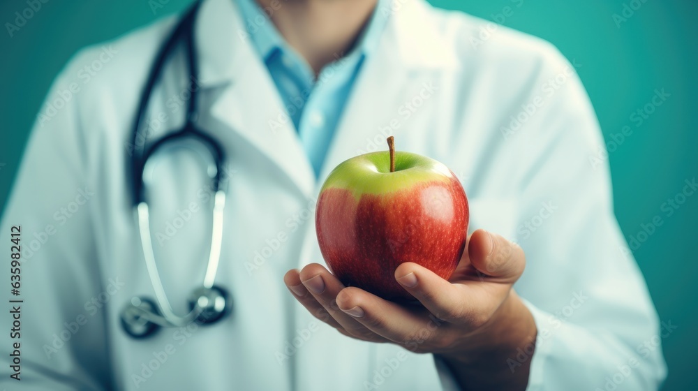 Embrace Healthy Living: Doctor in White Jacket Presenting a Ripe Red ...