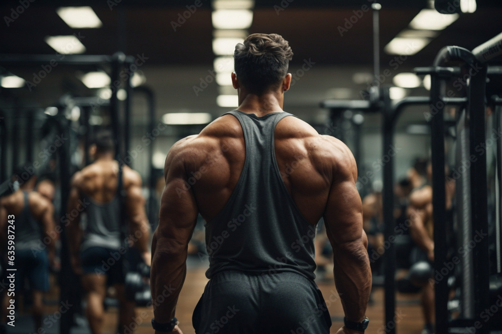 Illustrazione Stock muscular bodybuilder handsome men doing gym back ...