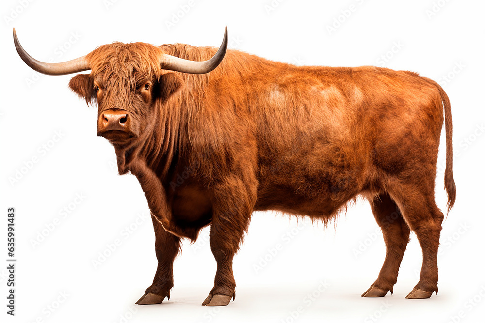 Bull isolated on a transparent background. Animal left side view ...