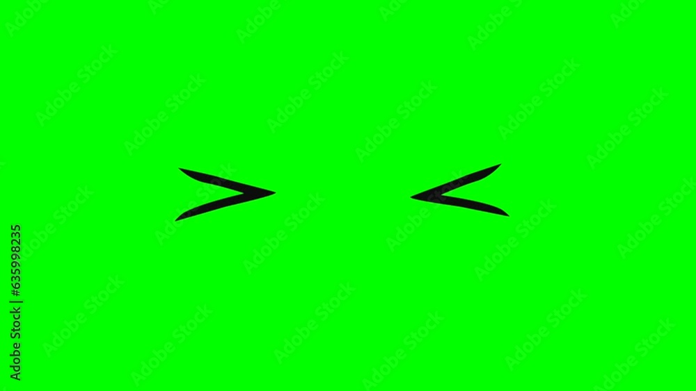 Cartoon simple kawaii blinking eyes on green screen insert, chroma key ...