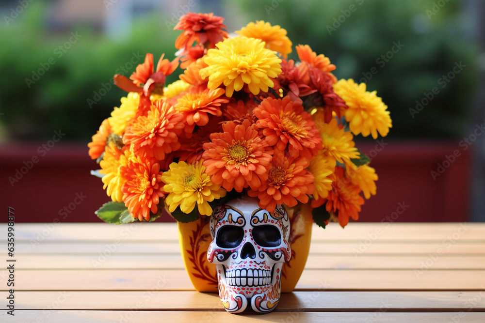 Aztec Marigold Flower Arrangement, Day of the Dead, symbols Generative ...