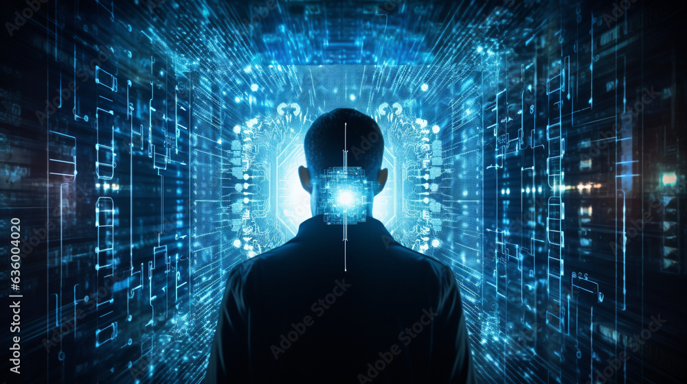 Health Data Privacy: A person securing health data with biometric ...