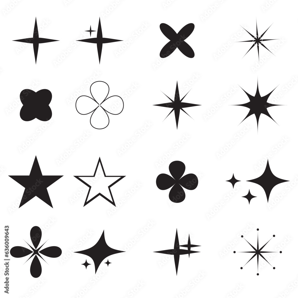 Vector set of Y2K stars, starburst and retro futuristic graphic ...