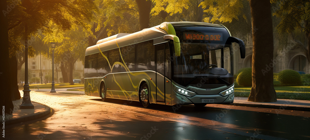 Energy efficient electric bus on the road in the city. Concept of ...