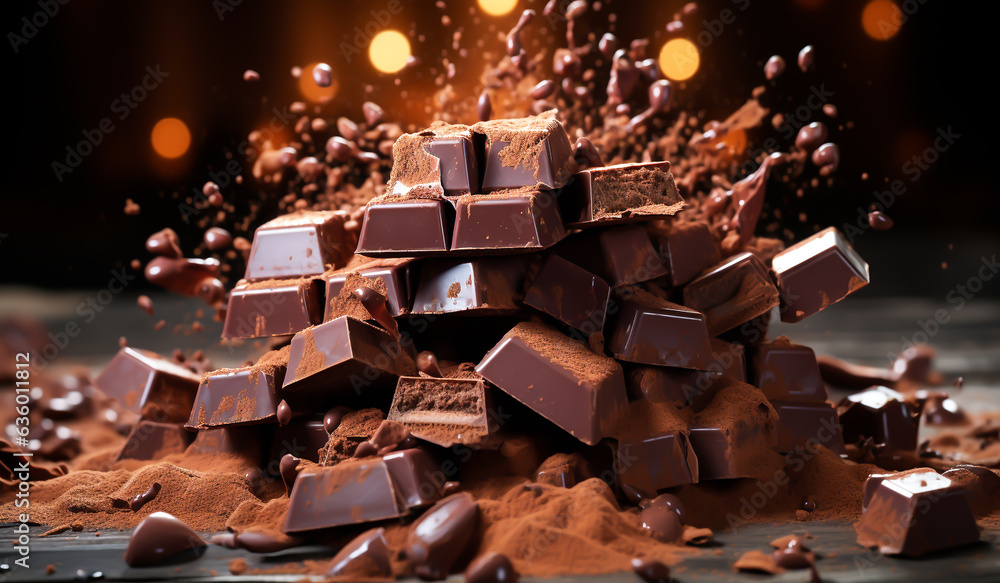 Explosion of chocolate that breaks into pieces. AI generated Stock ...