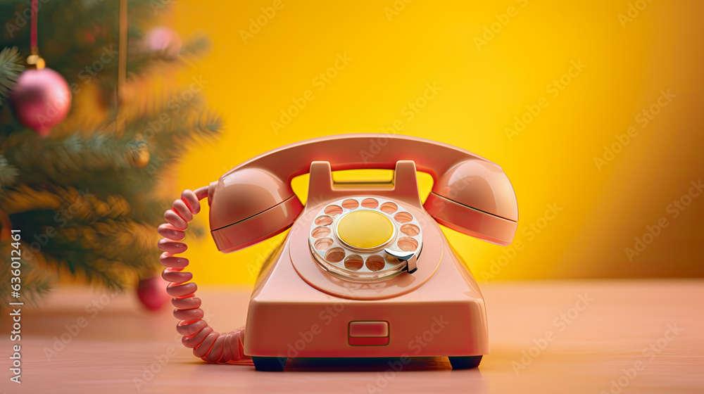 Christmas creative layout with old fashion pink telephone handsets with ...