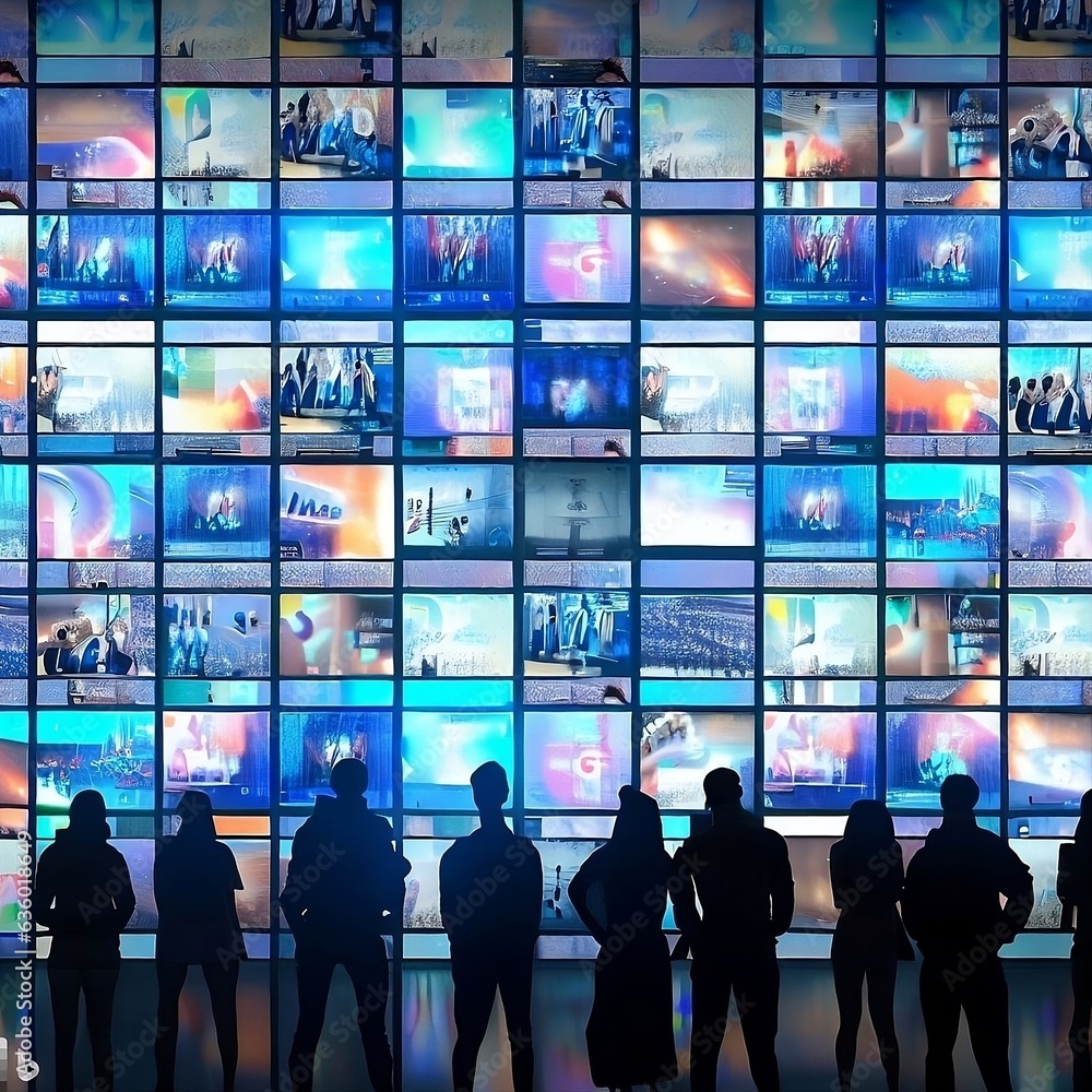 People Watching Large Futuristic LCD Panel LED Video Wall, Many ...