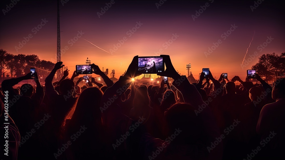 Audience using smartphones to capture photos at a live concert ...