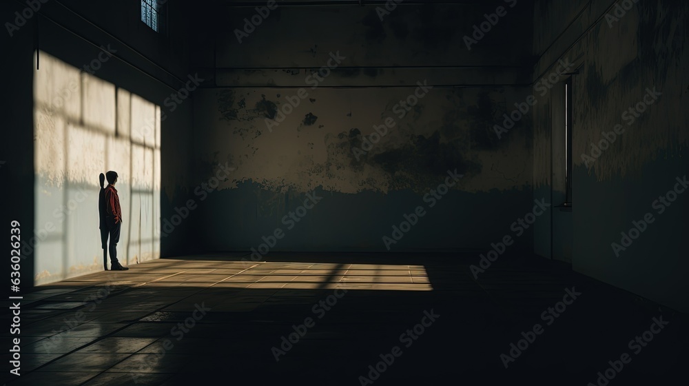 Person s shadow cast on the ground by a figure in front of a grimy ...