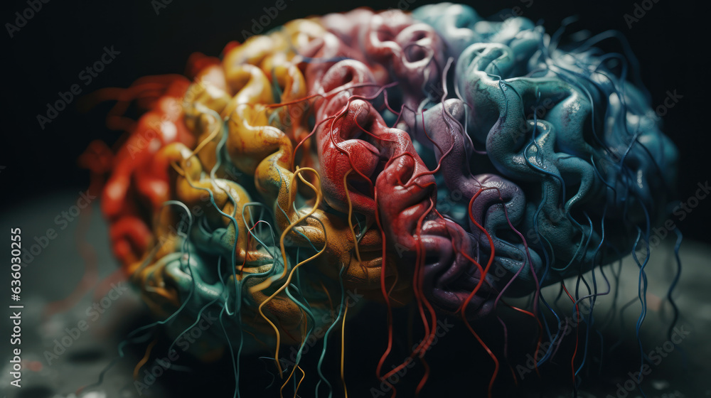 AI training concept of a human brain full with input, shows multiple ...