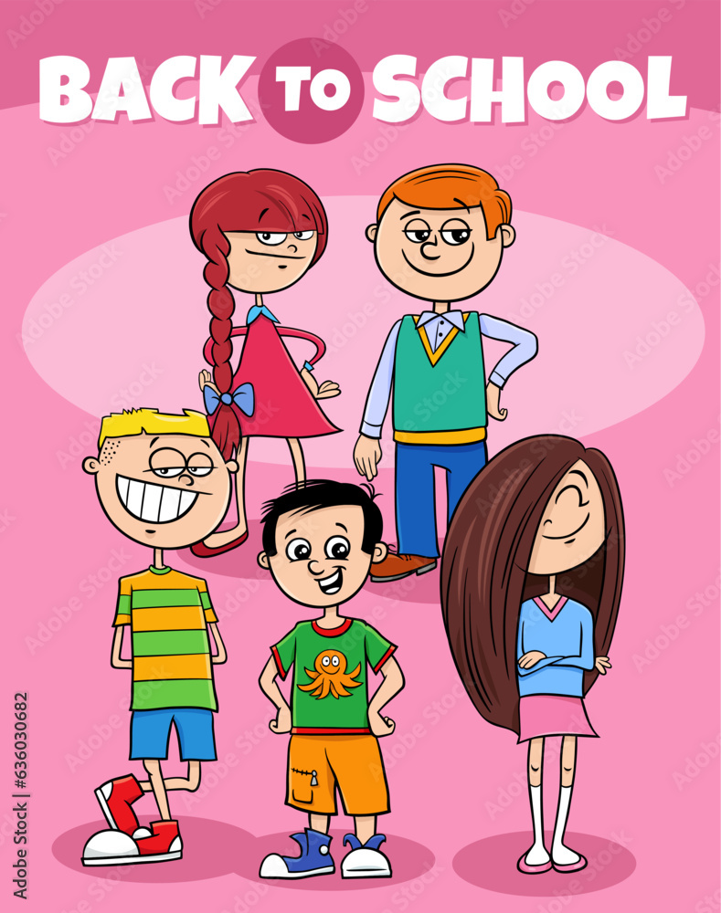cartoon children characters with back to school caption Stock Vector ...