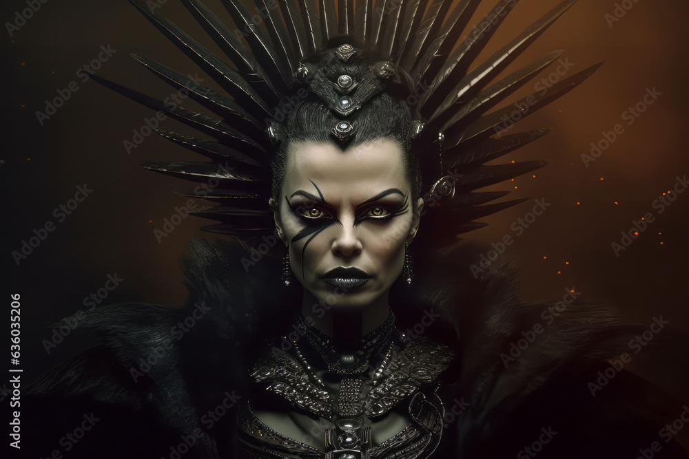 Portrait of fantasy evil queen in black dress and spiky crown Stock ...