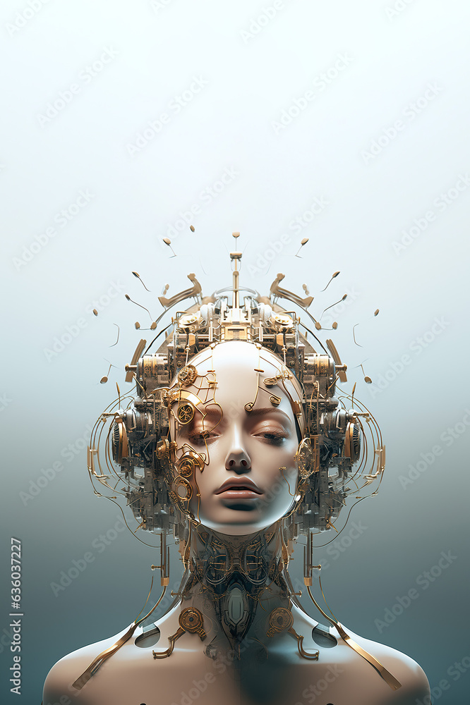 Beautiful robot portrait on light background. Artificial intelligence ...