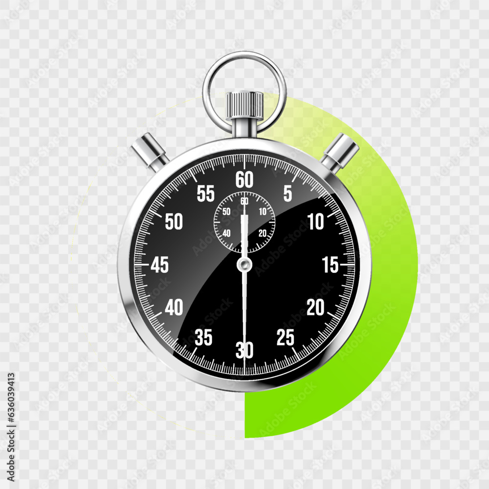 Realistic classic stopwatch. Shiny metal chronometer, black time ...