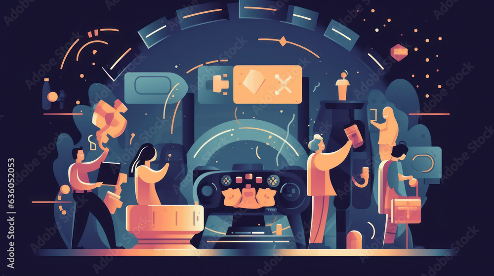 Gamification, online gaming competition vector illustration. Cartoon ...