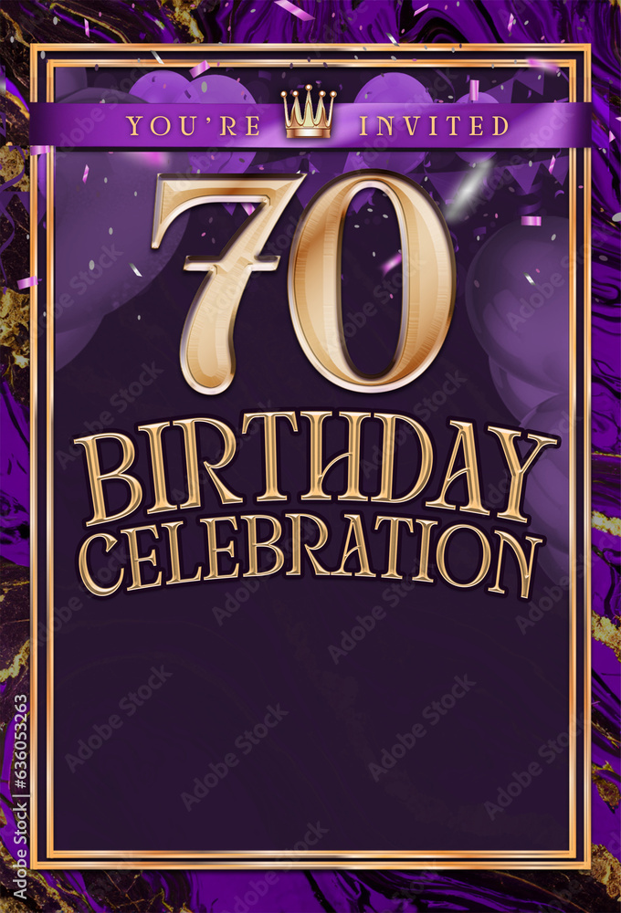 70th Purple and Gold Birthday Party Invitation Template Design Stock ...