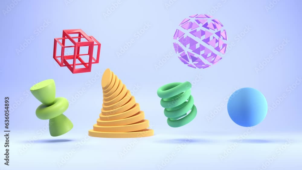 geometric 3d shapes colorful creative concept, satisfying animation ...