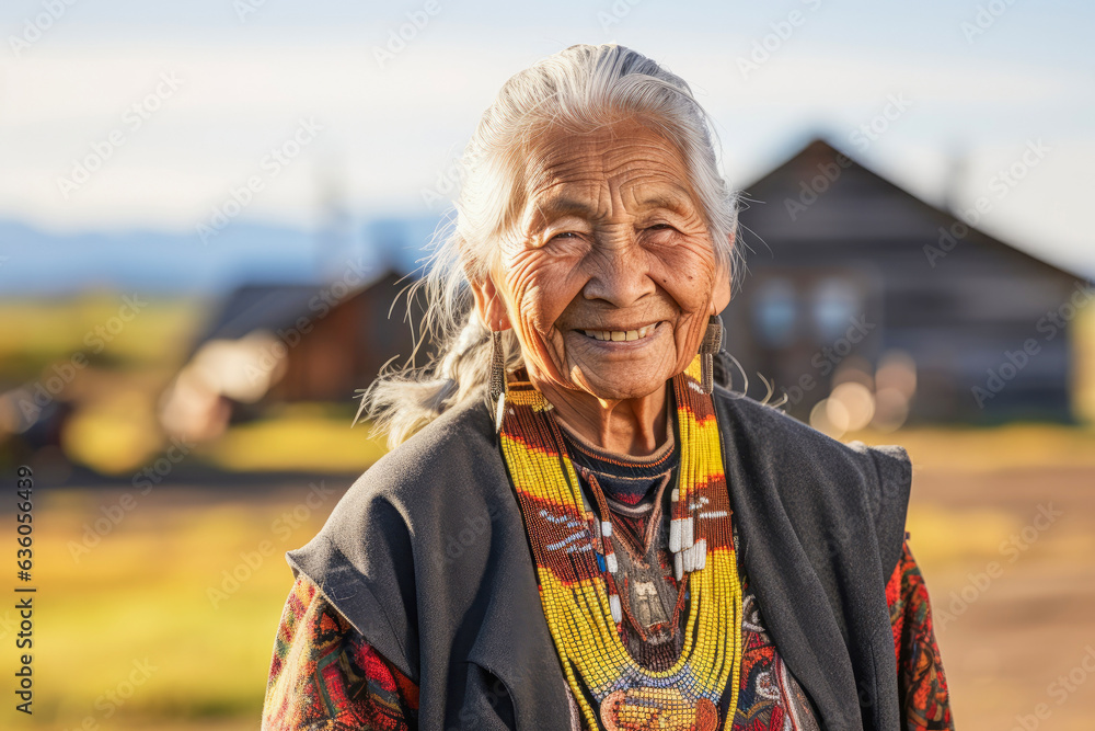 Beautiful Native American old woman in her eighties, smiling ...